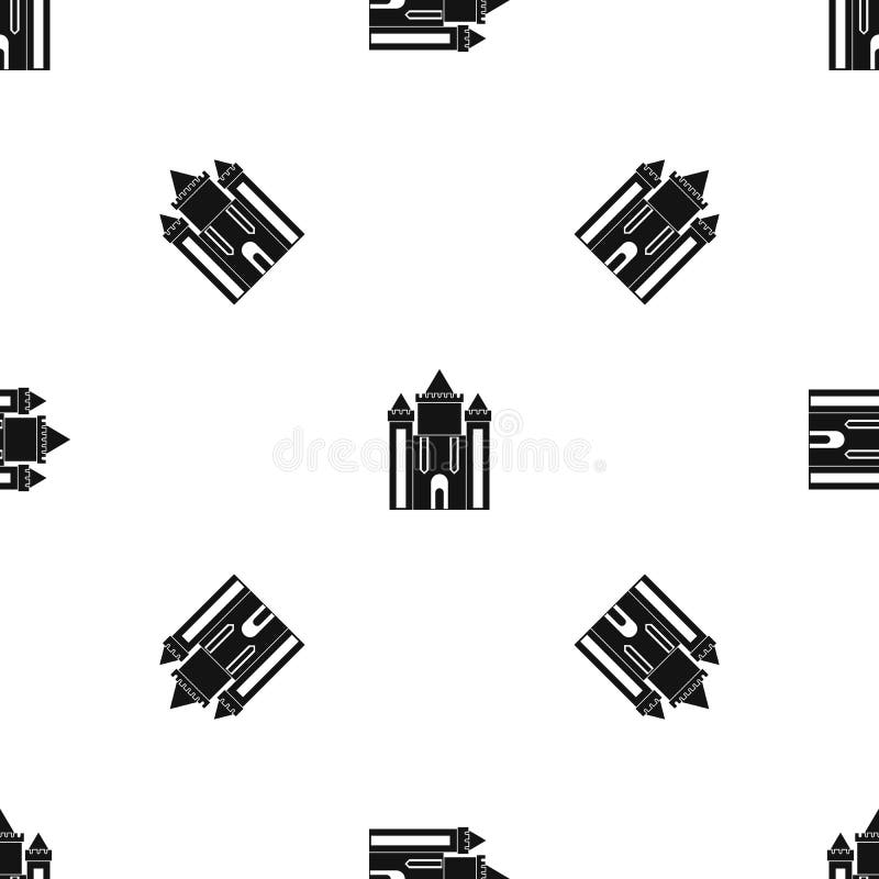 Ancient Fort Pattern Seamless Black Stock Vector - Illustration of ...