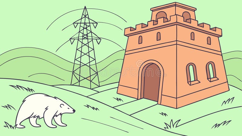 Ancient Fort with Power Lines, Historical Tech Contrast Vector, Vector ...