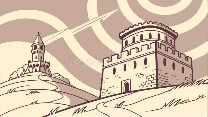 Ancient Fortified Building, Historic Architecture, Vector Design ...