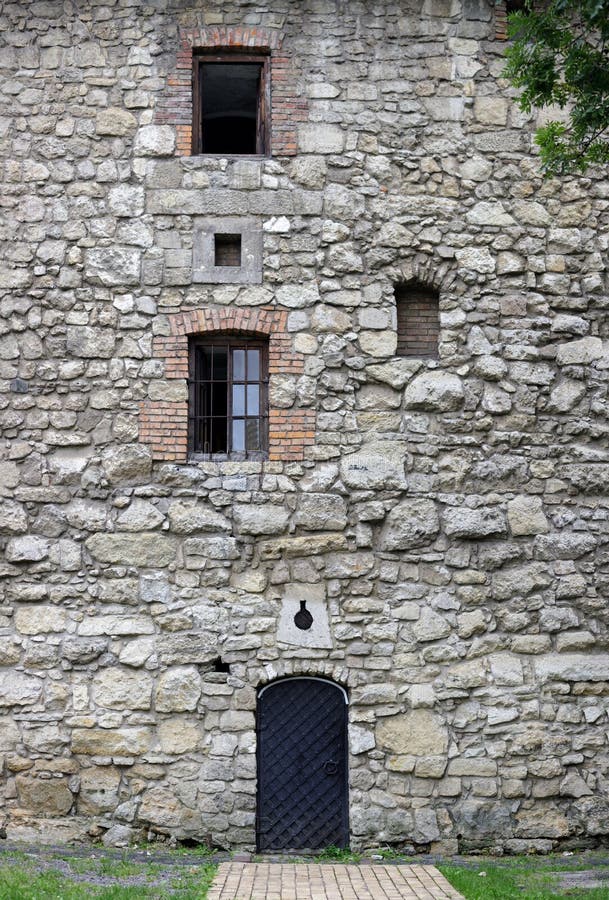 Ancient Fortress Stone Wall with Small Door and Windows Stock Photo ...
