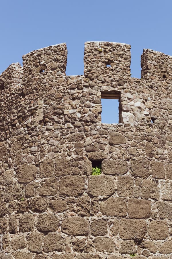 Stone Wall of an Ancient Fortress with Windows. Stock Image - Image of ...