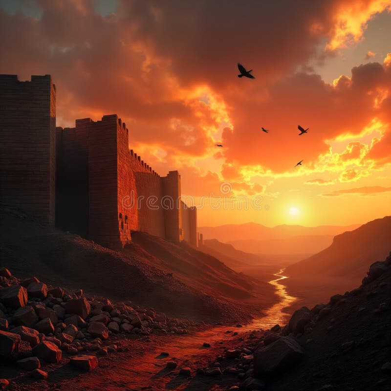 Ancient Fortress Walls Crumble Dramatically during Dramatic Sunset ...