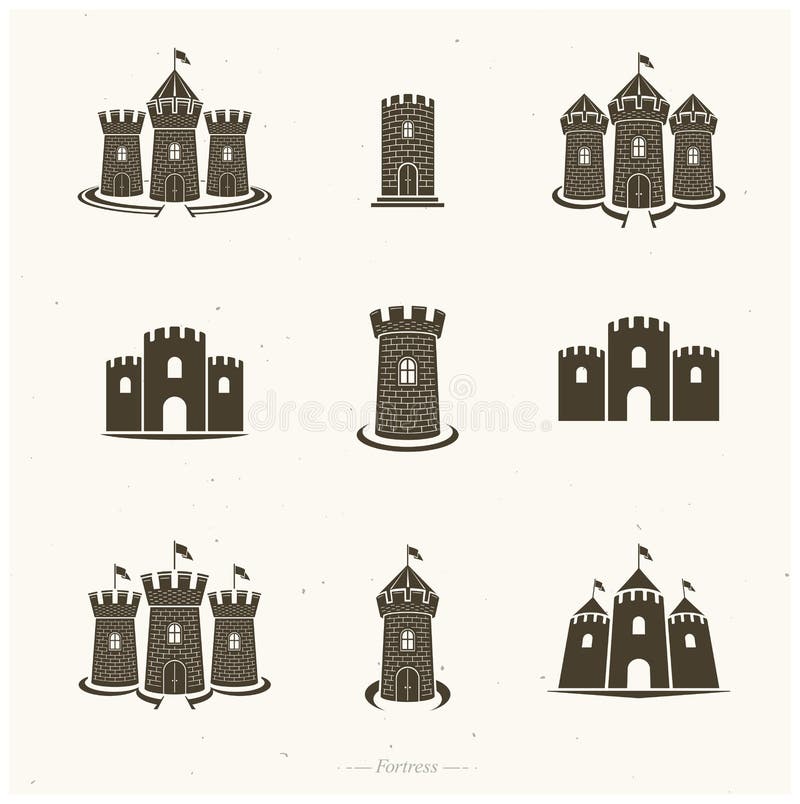 Ancient Forts Emblems Set. Heraldic Coat of Arms Decorative Logos ... Ancient Forts Emblems Set. Heraldic Coat of Arms Decorative Logos ...