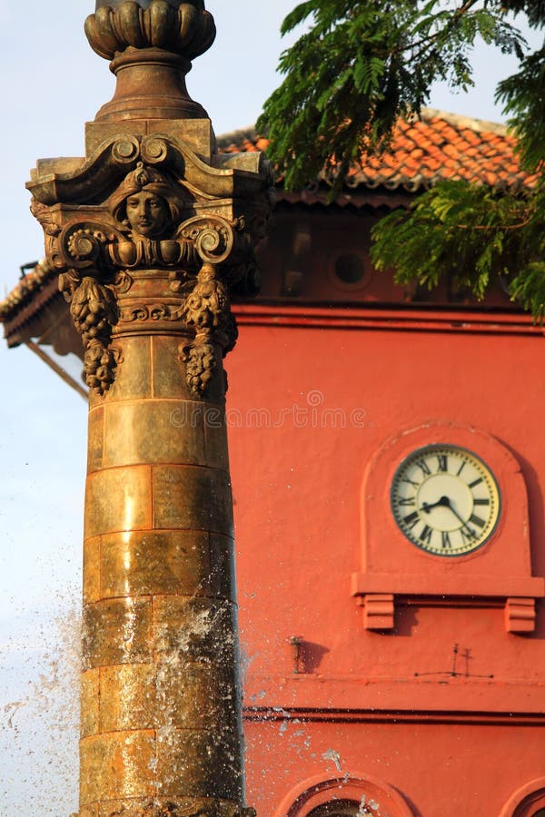 Ancient Fountain and Clock Tower Stock Image - Image of clock, landmark ...