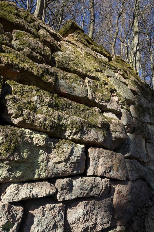 Ancient Fragments of Rock Wall in the Forest Protecting Road from ...