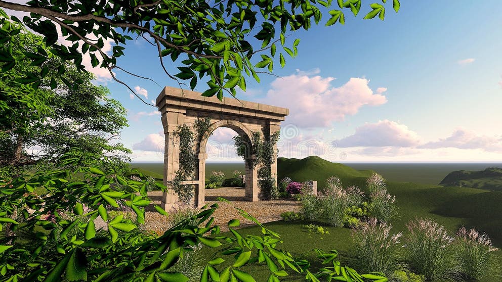 Ancient Gate Render stock illustration. Illustration of green - 141654484