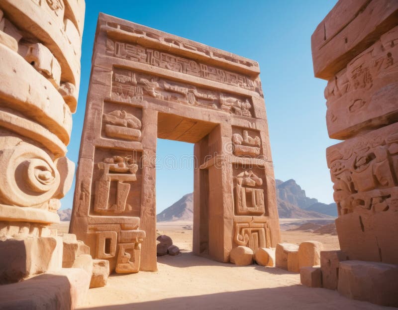 Ancient Gate Replica in Desert Stock Photo - Image of structure ...