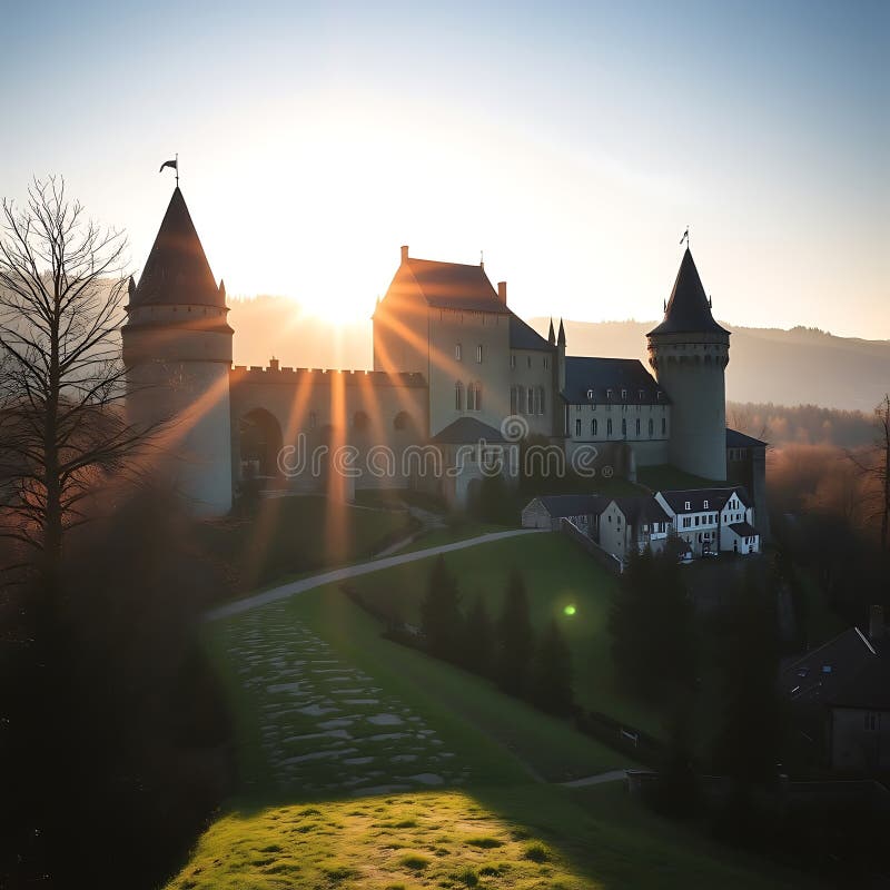 Ancient German Castle in Morning Light Stock Illustration ...