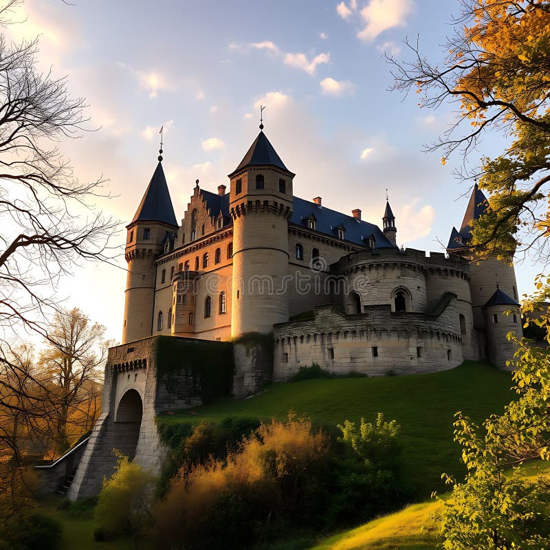 Ancient German Castle in Morning Light Stock Illustration ...