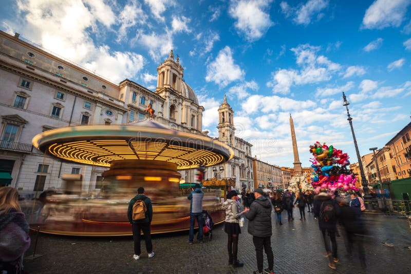 Ancient German Horse Carousel Built in 1896 in Navona Square, Rome ...