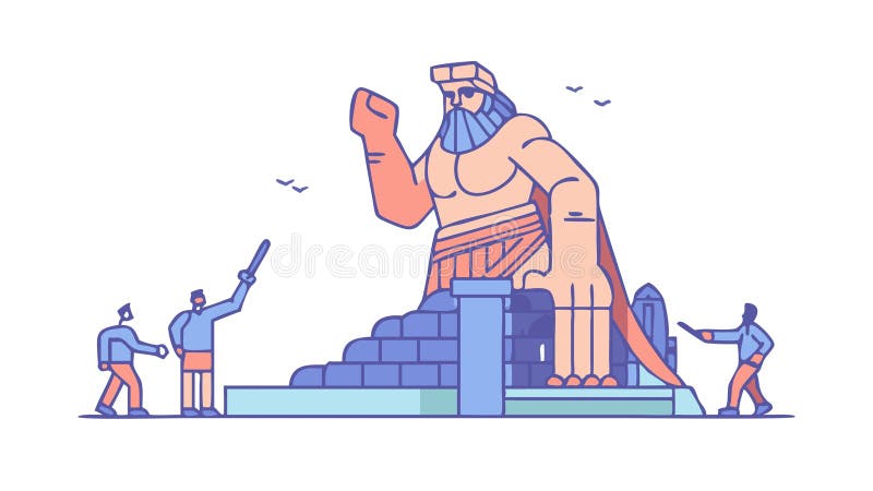 Ancient Giant Statue, Mythological Figure or Guardian, Vector Design ...