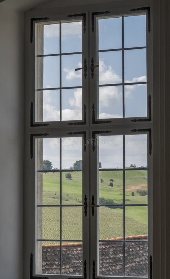 Ancient Glass Window with Panoramic View Stock Image - Image of ...