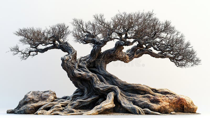 Ancient Gnarled Tree Isolated on White Background Stock Illustration ...