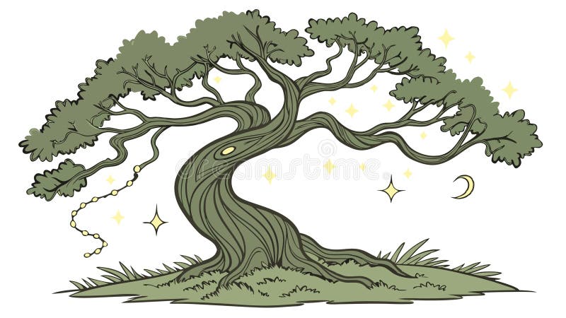 Ancient Gnarled Tree in a Mystical Forest Setting, Vector Design ...