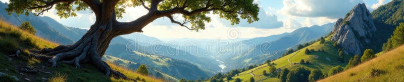 Ancient Gnarled Tree, Overlooking Valley Weathered Branches Reach for ...