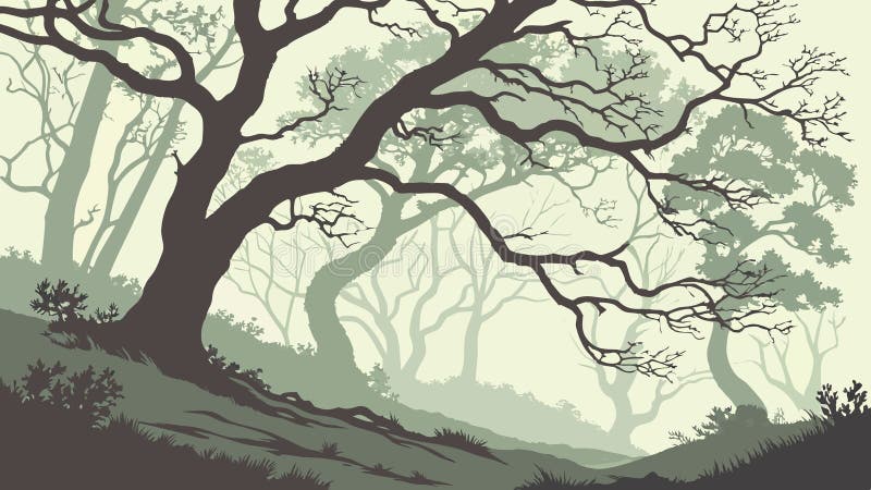 Ancient Gnarled Tree in a Shaded Forest, Vector Design Generative AI ...