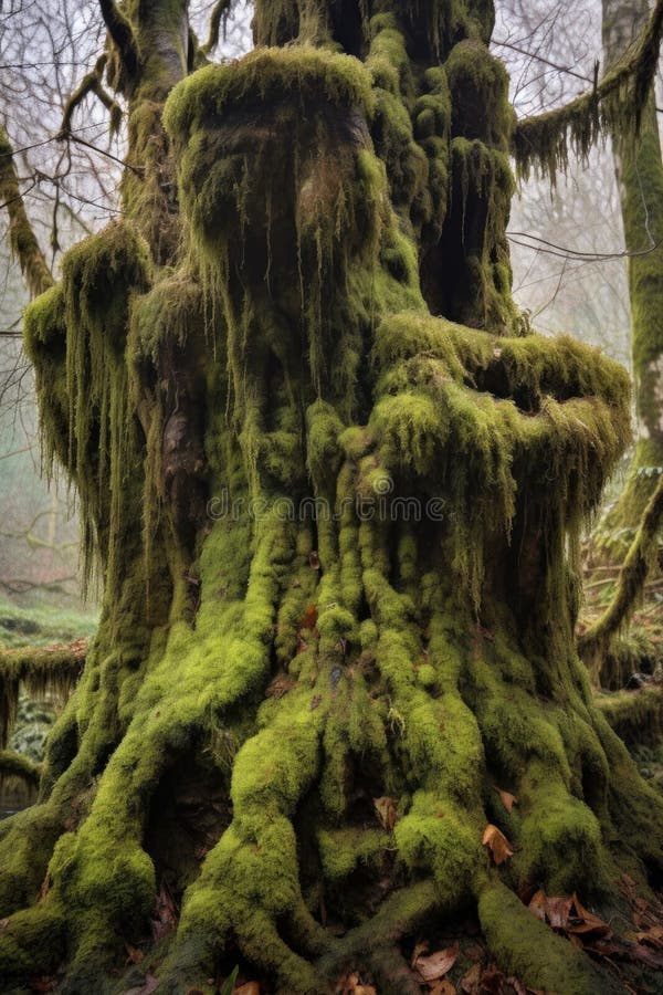 Ancient Gnarled Tree Trunk with Moss Stock Illustration - Illustration ...