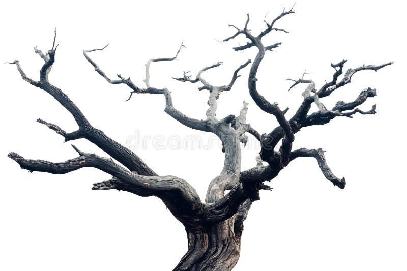 Ancient Gnarled Tree with Twisted Bare Branches on White Background ...