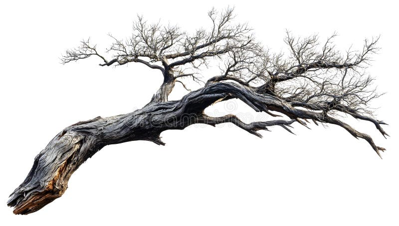 Ancient Gnarled Tree with Twisted Bare Branches on White Background ...