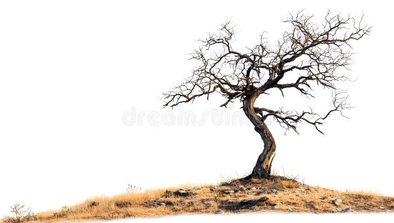 Ancient Gnarled Tree with Twisted Bare Branches on White Background ...