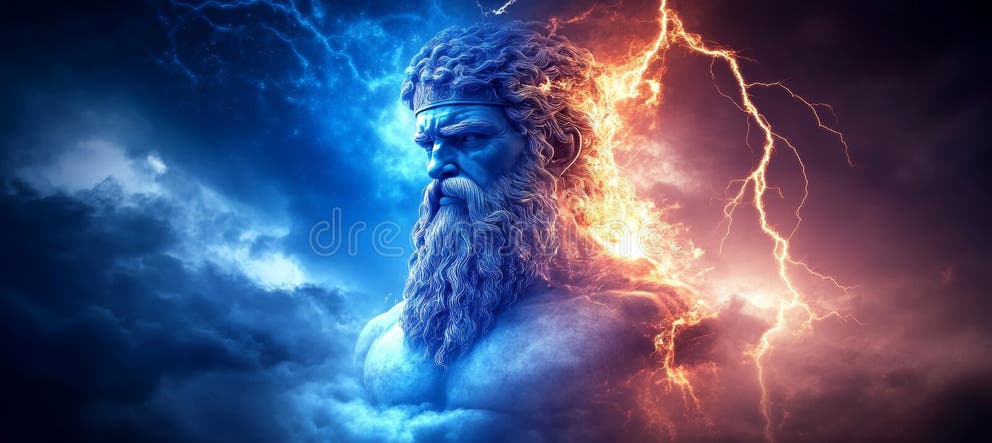 Ancient God of Thunder and Storms Zeus Ruling the Heavens in a Dramatic ...