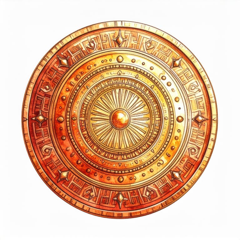Ancient Gold Circular Shield with Sunburst Design Stock Illustration ...