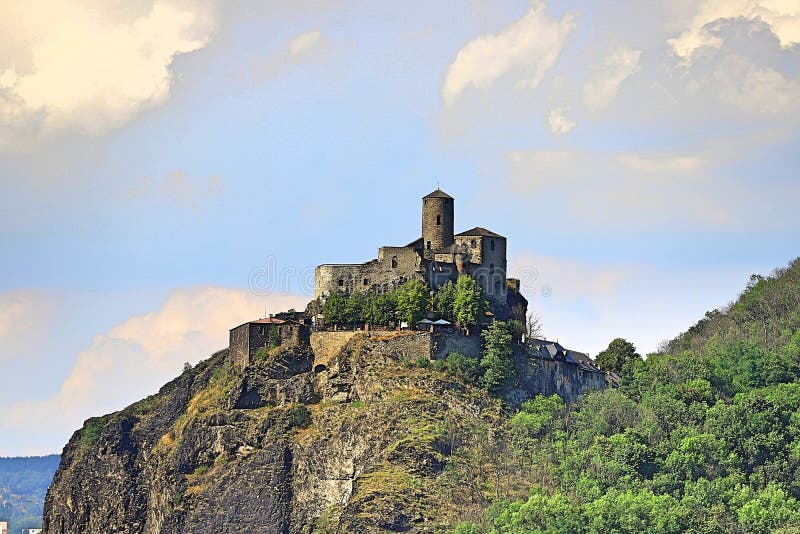 Ancient Gothic Castle of Strekov on Top of a High Cliff Stock Image ...