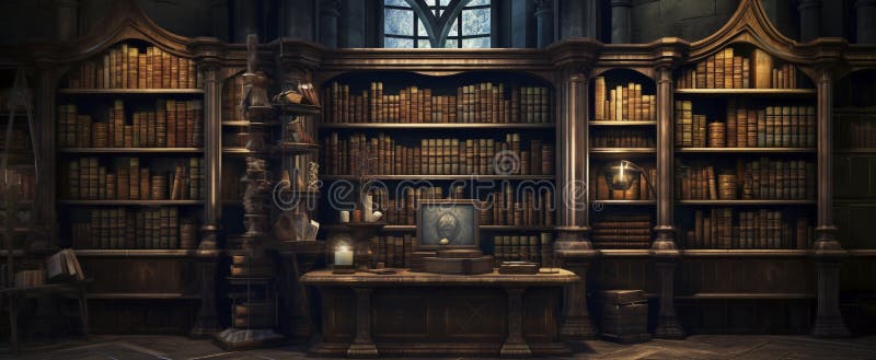 Ancient Gothic Library, Dark and Eerie Library, Magic Medieval Library ...