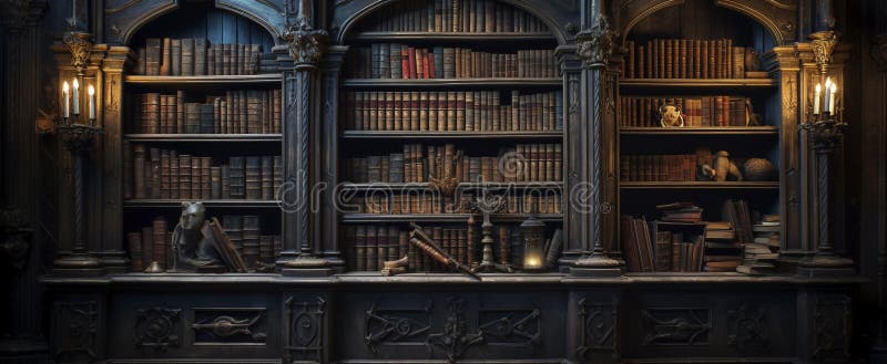 Ancient Gothic Library, Dark and Eerie Library, Magic Medieval Library ...