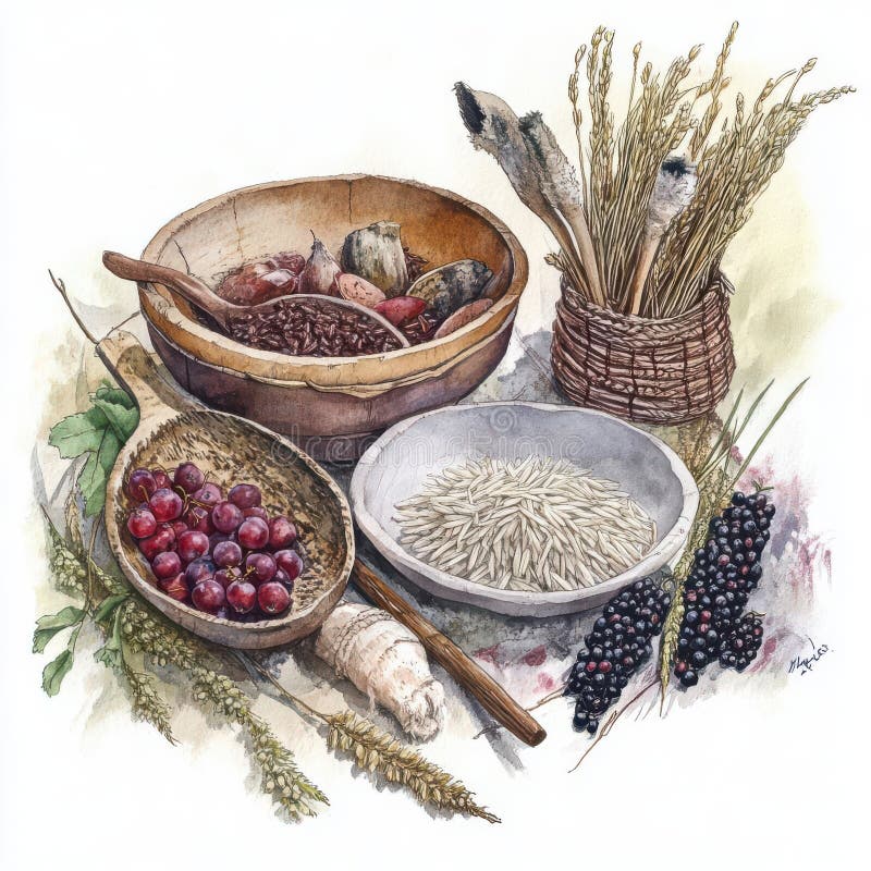 Ancient Grains, Berries, and Roots Stock Illustration - Illustration of ...