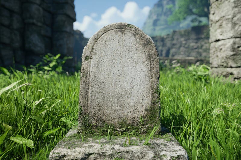 Ancient Gravestone in Lush Green Field Stock Illustration ...