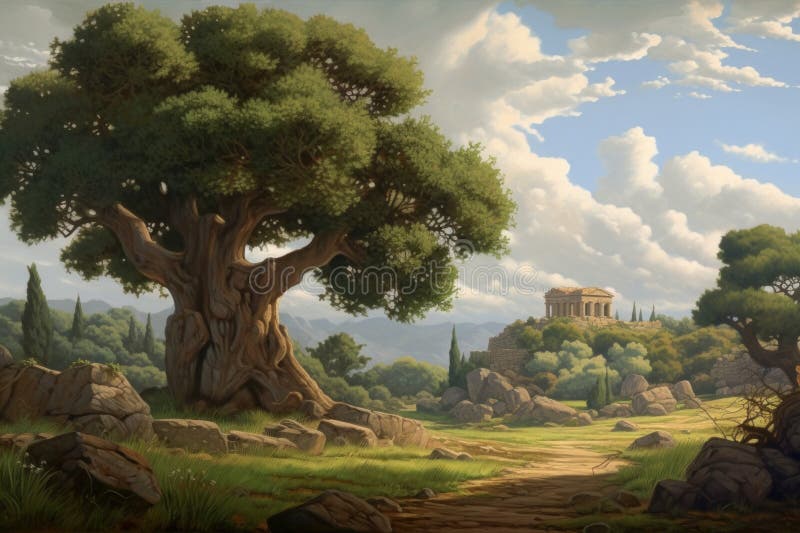 Ancient Greece Landscape Big Tree. Generate Ai Stock Illustration ...