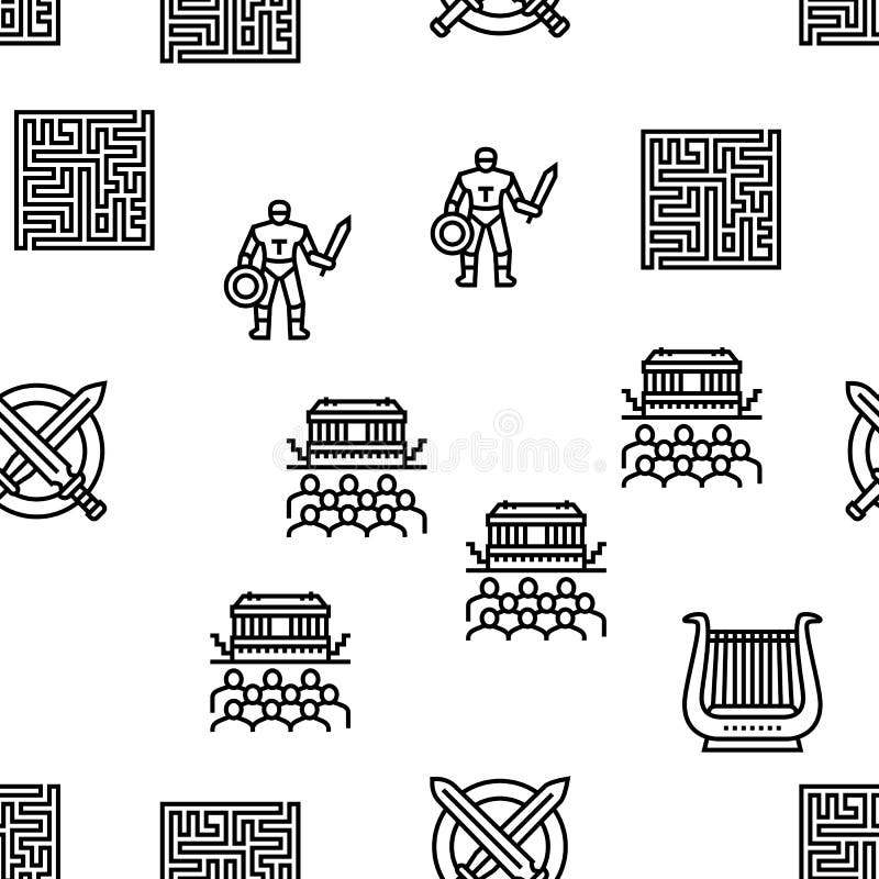 Ancient Greece Mythology History Vector Seamless Pattern Stock Vector ...