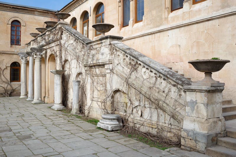 Ancient Greek Building with Antique Columns and Arched Windows Stock ...