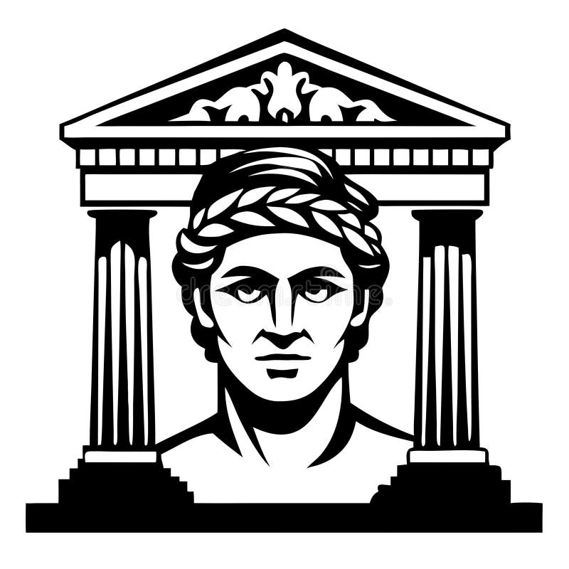 Ancient Greek Bust and Temple Columns Vector Art for Educational and ...