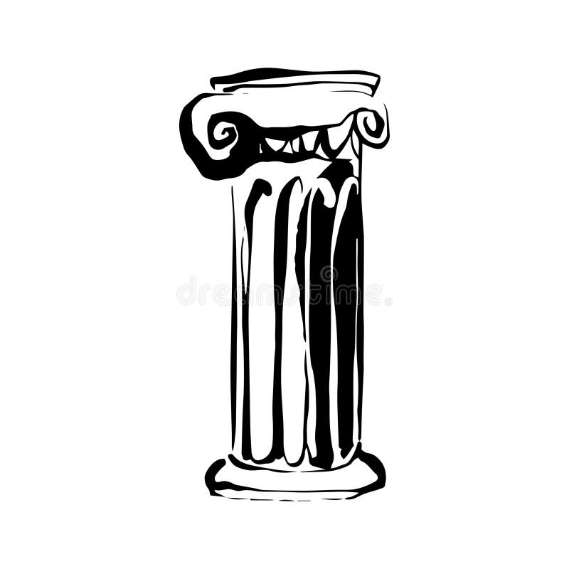 Ancient Greek Column, Hand Drawn, Line Art, Vector Illustration Stock ...