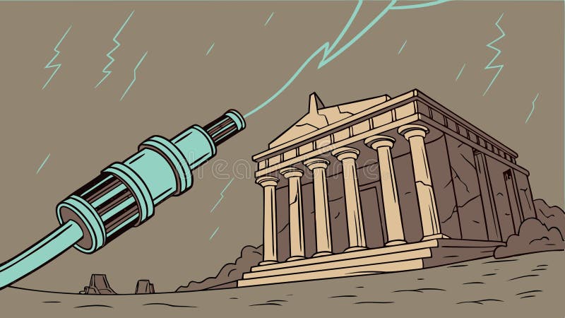 Ancient Greek Column beside Modern Tech Plug and Cable, Vector Design ...