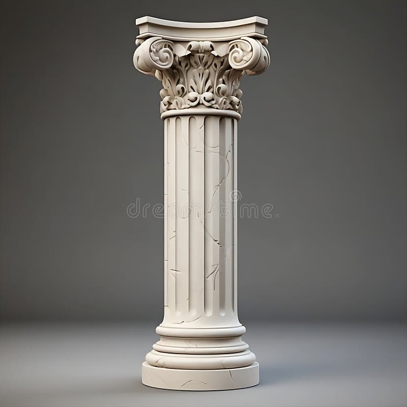 Ancient Greek Column with Ornament on Gray Background. White Pillar ...