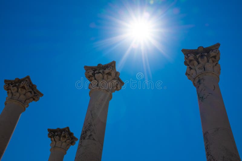 Ancient Greek Columns stock photo. Image of blue, columns - 261054156