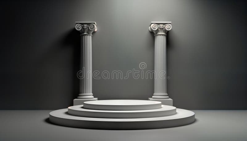 Ancient Greek Columns Support Round Empty Podium on Stage. Classic ...