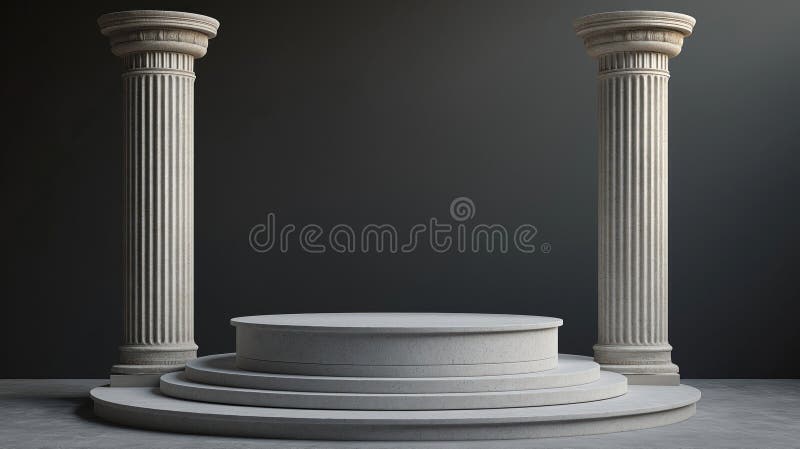 Ancient Greek Columns Support Round Podium on Stage. Empty Platform ...