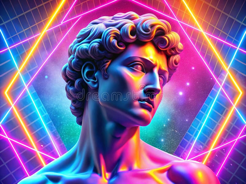 Ancient Greek David Statue Striking Visuals in Vaporwave Retro Style ...
