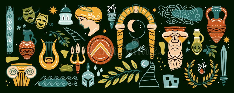 Ancient, Greek Elements Set. Various Antique Items Stock Vector ...