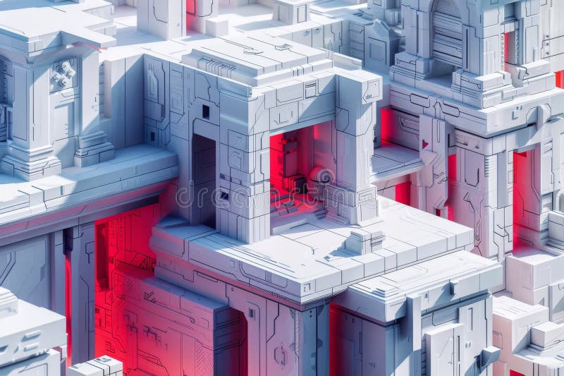 Ancient Greek Geometric Patterns Inspired White Structure with Red ...