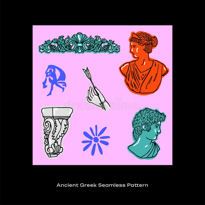 Ancient Greek Hand Drawn Seamless Pattern Stock Vector - Illustration ...