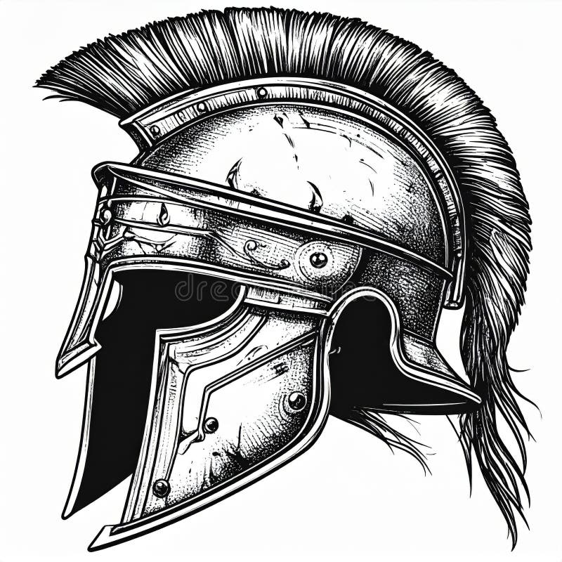 Ancient Greek Helmet Illustration Black and White Stock Illustration ...