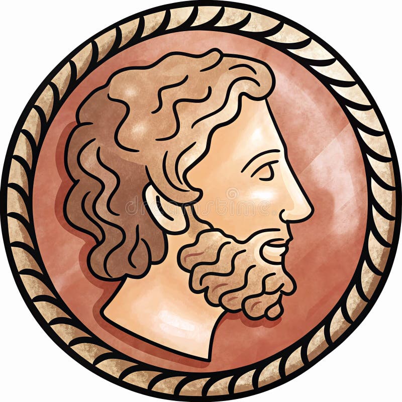 Ancient Greek Philosopher Bust Illustration with Circular Frame and ...