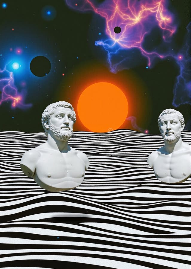 Ancient Greek Philosopher Busts and Statues in Surreal Landscape Stock ...