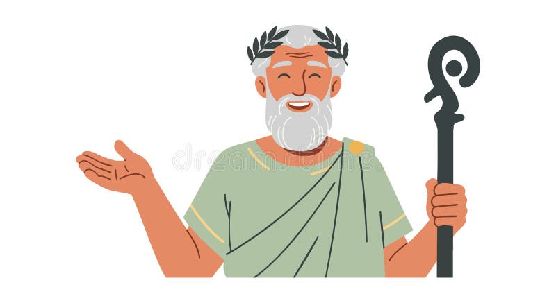 Ancient Greek Philosopher Holding Staff and Talking Vector Illustration ...