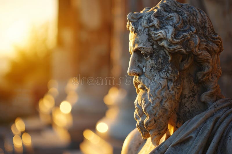 Ancient Greek Philosopher Statue at Sunset Stock Illustration ...